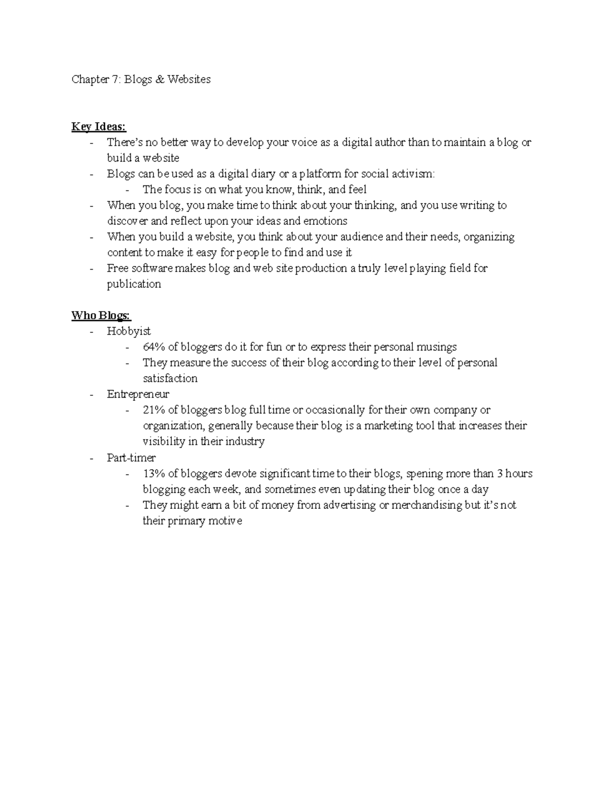 Chapter 7 Blogs & Websites - Chapter 7: Blogs & Websites Key Ideas ...