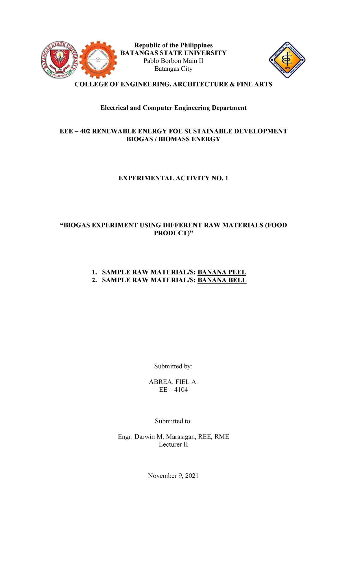 ELEC1LAB - Elective 1 - Republic of the Philippines BATANGAS STATE ...