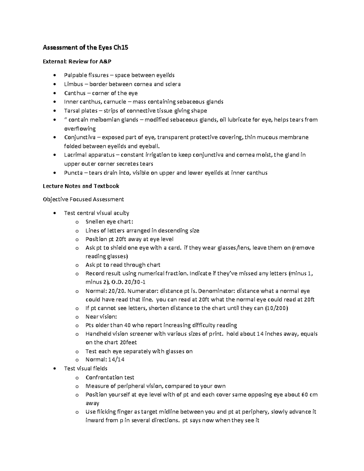 Health Assessment test 3 review - Assessment of the Eyes Ch15 External ...
