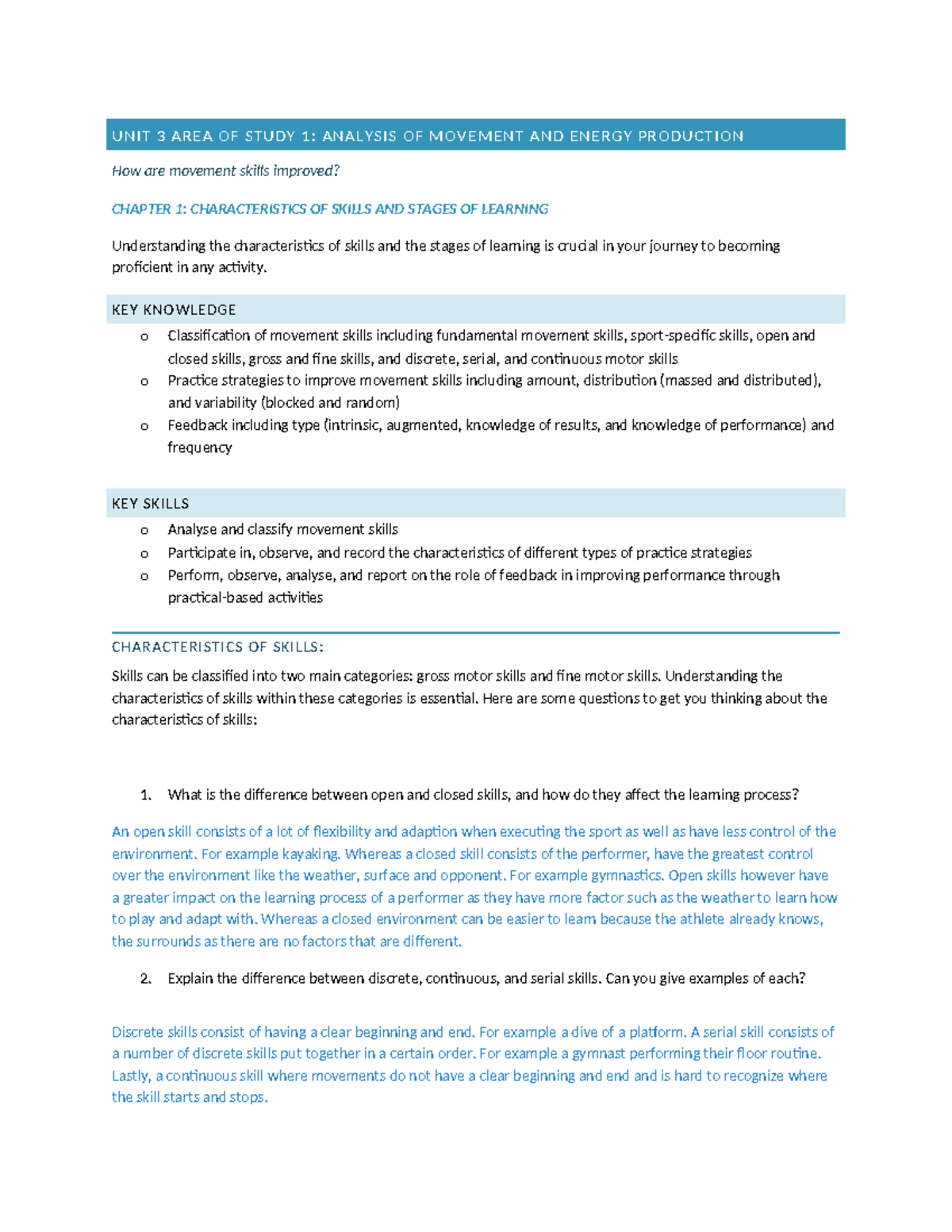 PREP Program 2024 UNIT 3 - UNIT 3 AREA OF STUDY 1: ANALYSIS OF MOVEMENT ...