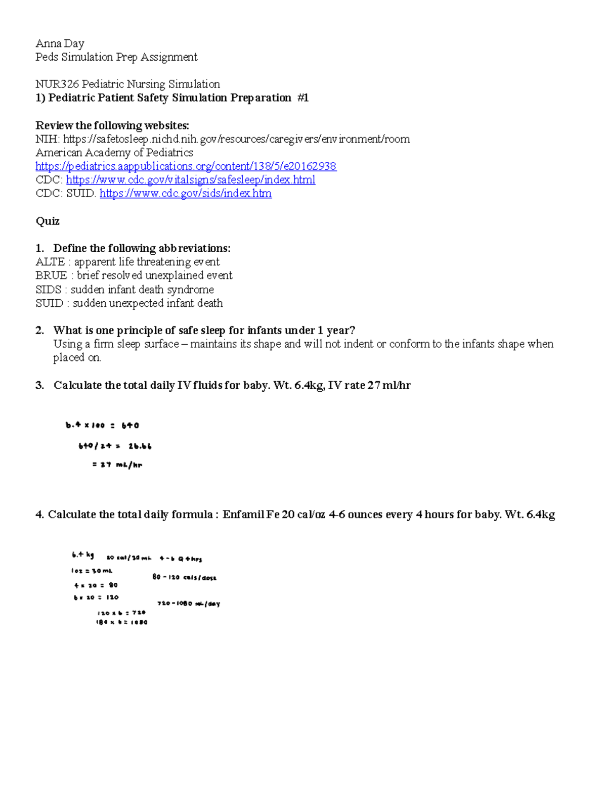 Pediatric Simulation Prep #1 - Anna Day Peds Simulation Prep Assignment ...