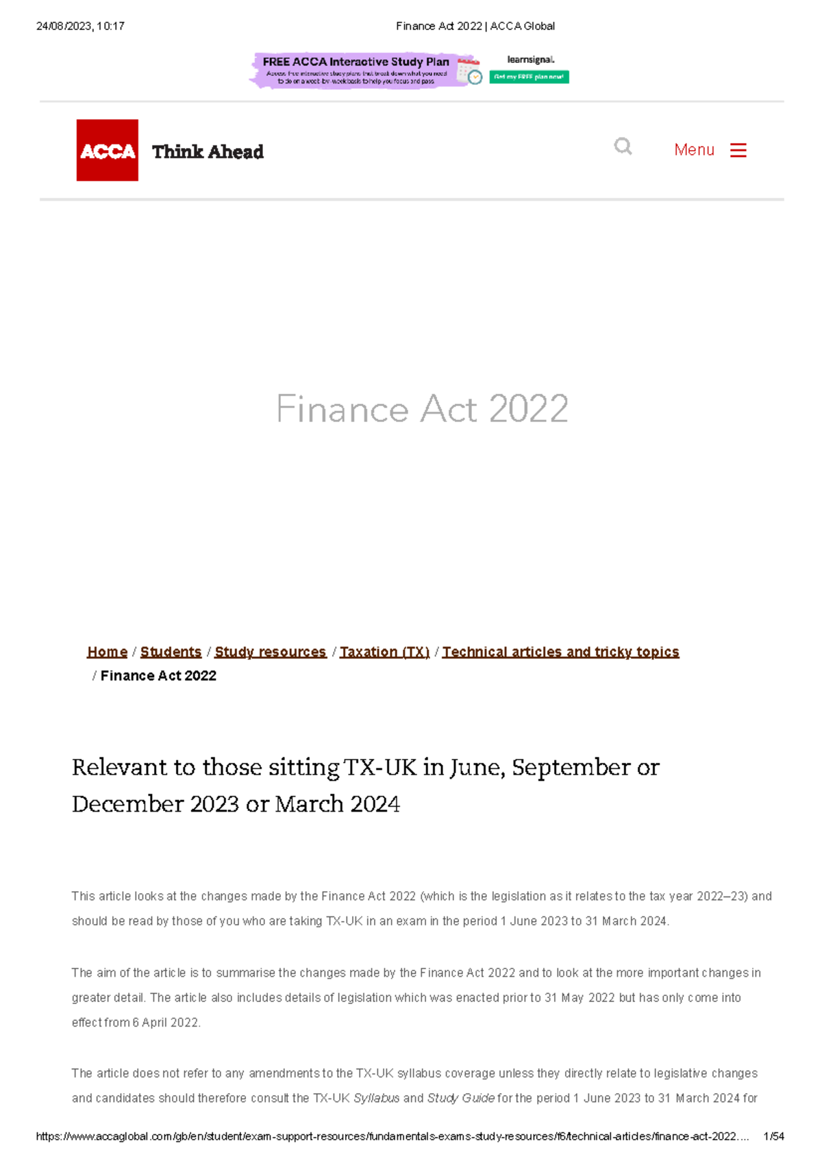 Finance Act 2022 ACCA Global - - Studocu