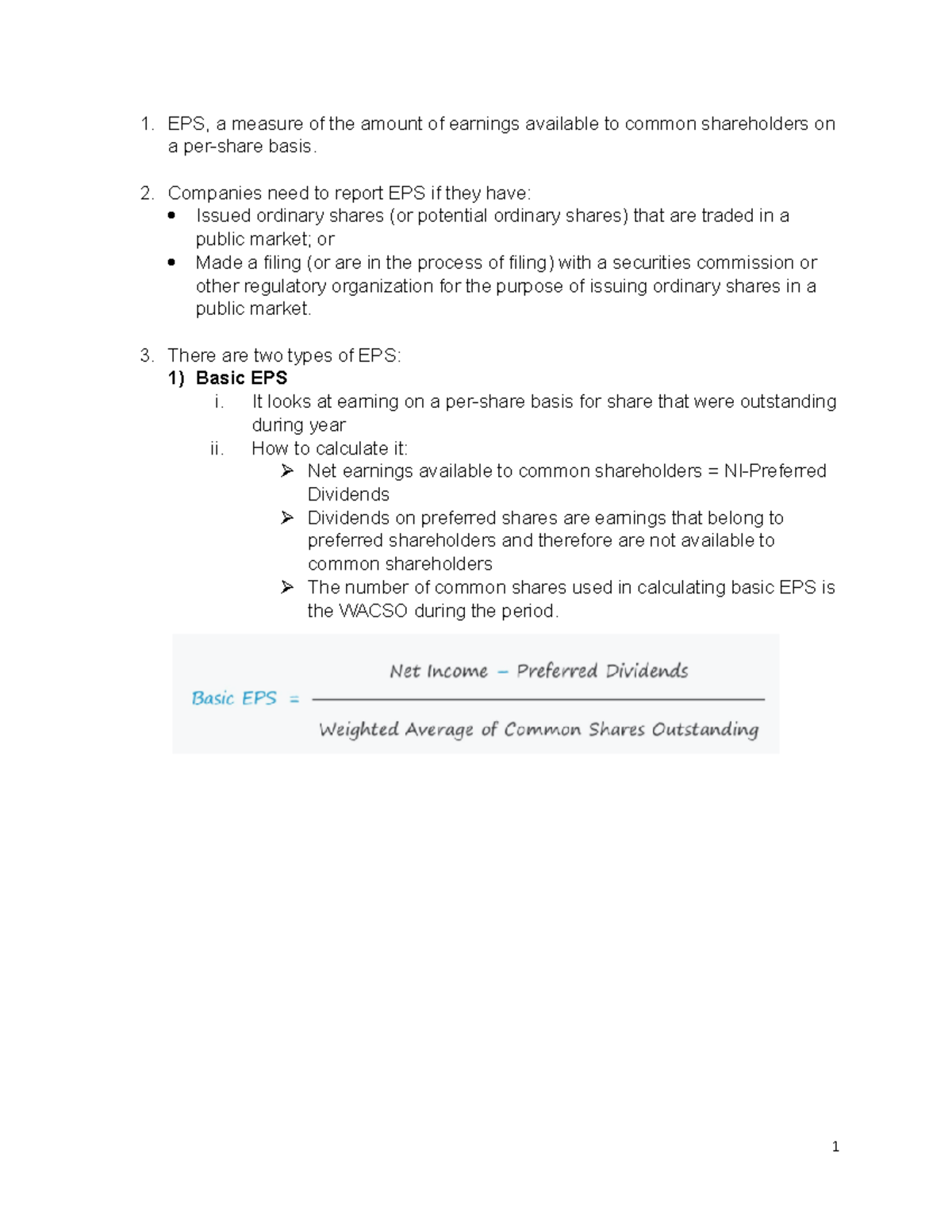 Earnings Per Shares - EPS summary - EPS, a measure of the amount of ...
