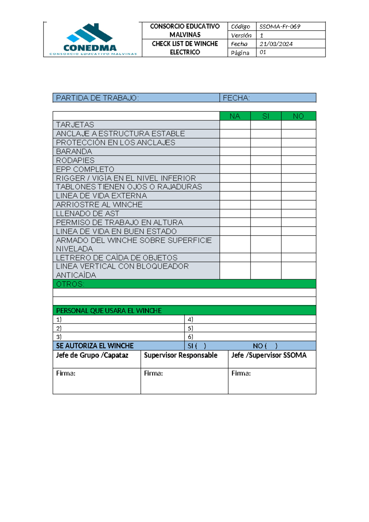 Ssoma-Fr-069 Check LIST DE Winche Electrico - CONSORCIO EDUCATIVO ...
