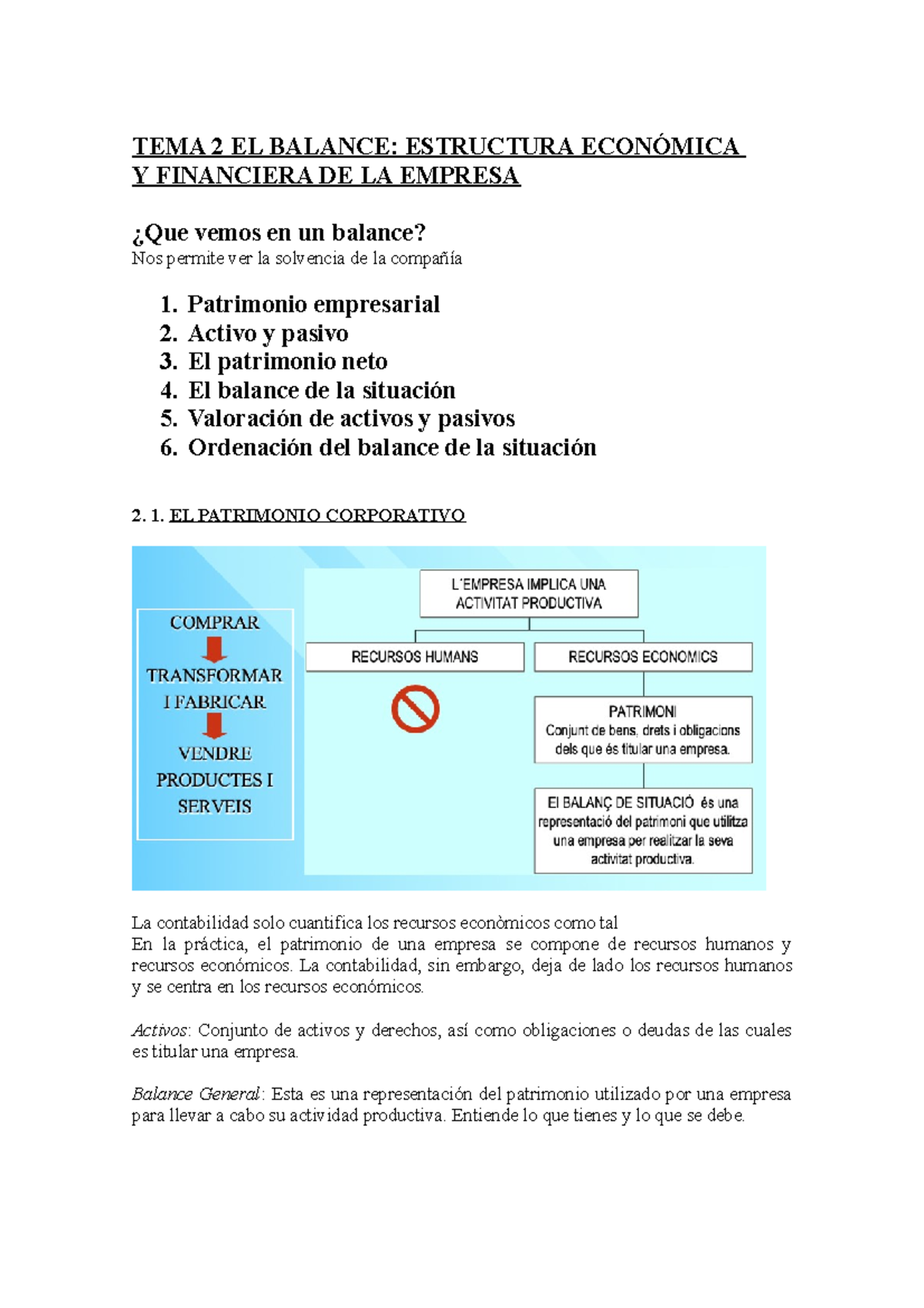 TEMA 2 - apuntes - TEMA 2 EL BALANCE: ESTRUCTURA ECONÓMICA Y FINANCIERA ...