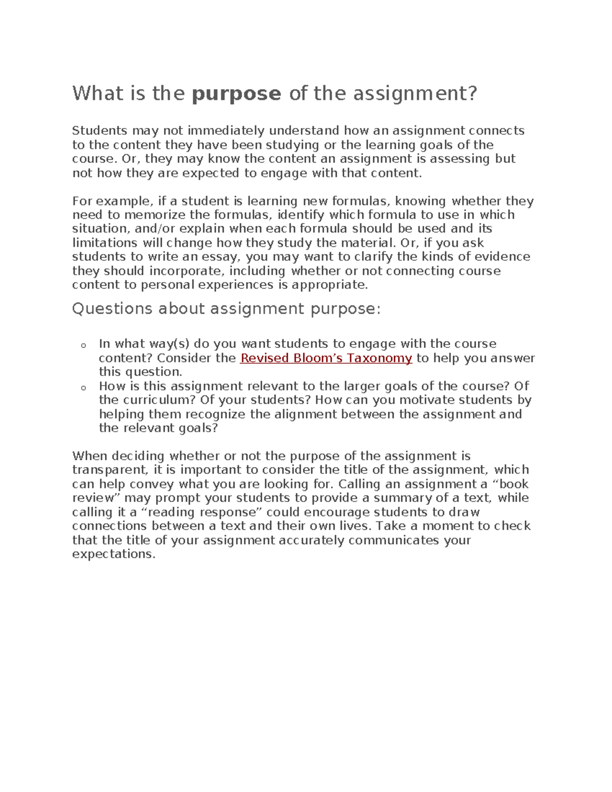 Assignment 1 - What is the purpose of the assignment? Students may not ...