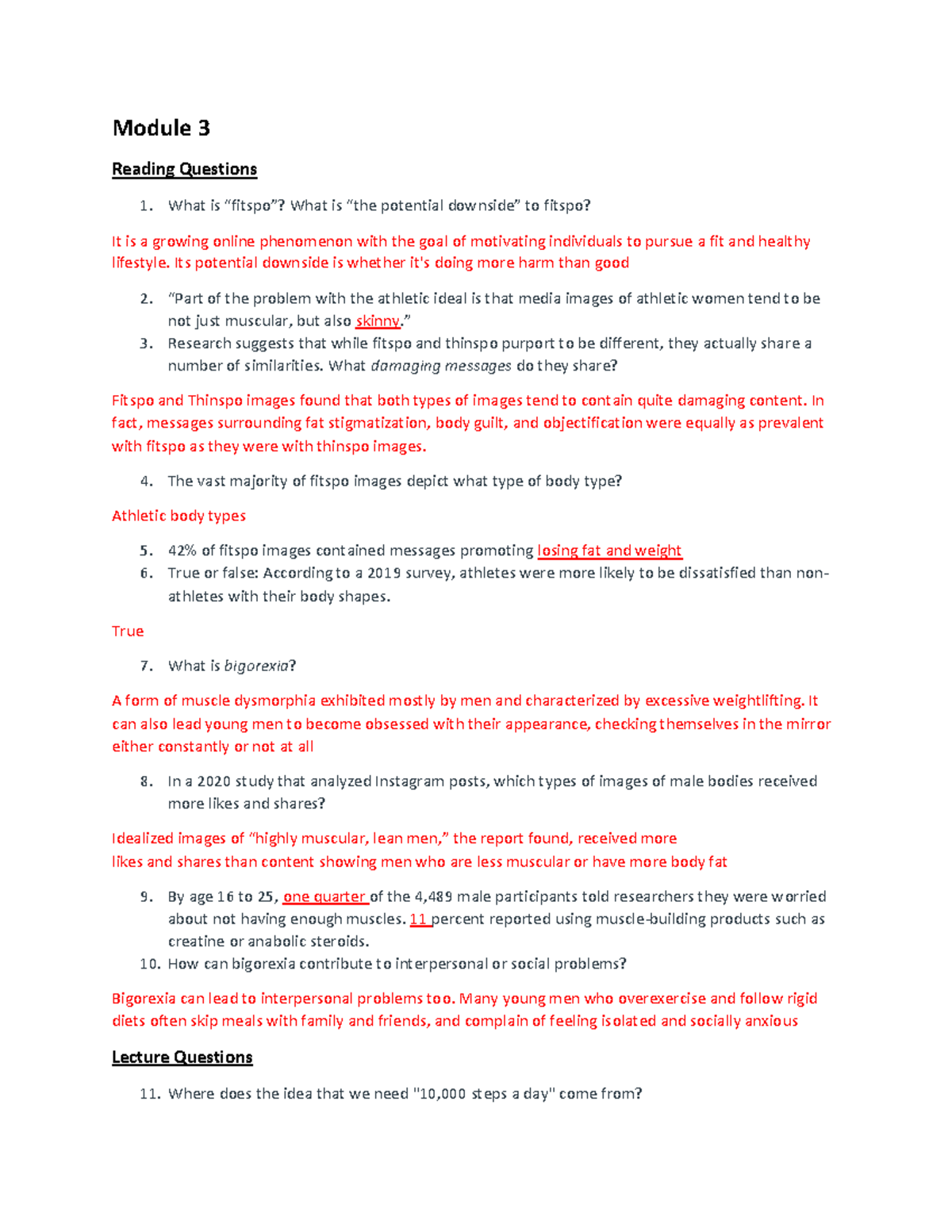 Kines 100 Reading Guide and Lecture Questions 3 - Module 3 Reading ...