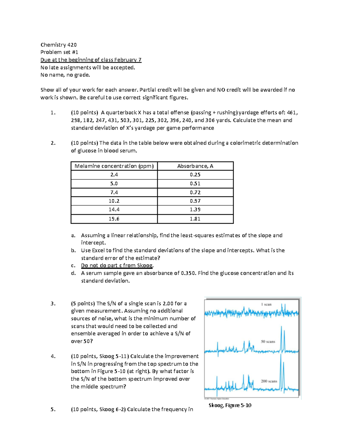 Problem set 1 Spring 2018 - Chemistry 420 Problem set # Due at the beginning of class February 7 ...