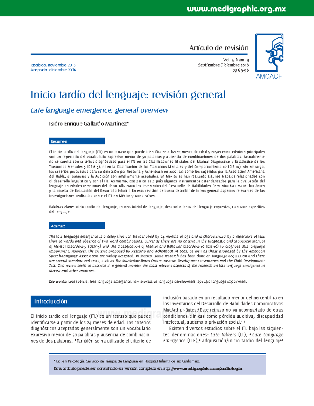 Inicio tardio del lenguaje - medigraphic.org Vol. 5, Núm. 3 Septiembre ...
