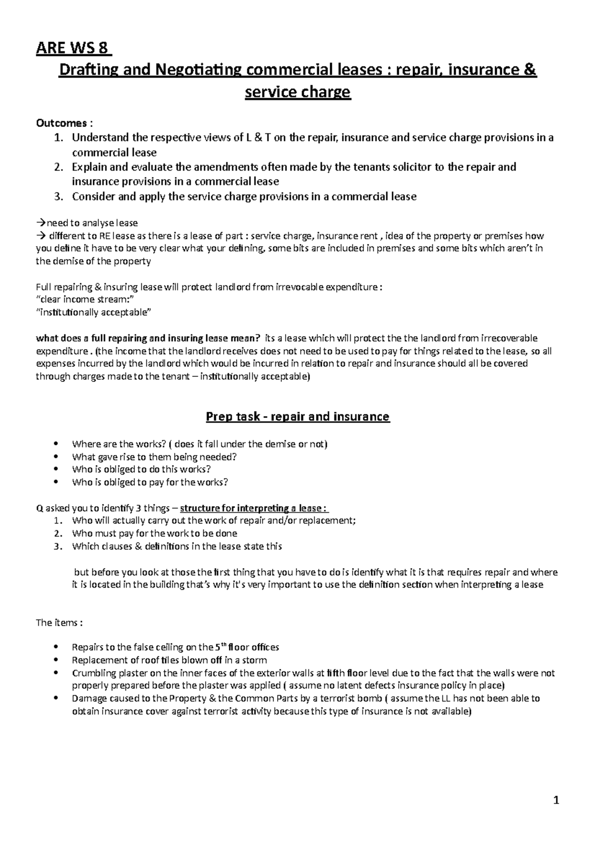 ARE WS 8 tasks - ARE WS 8 Drafting and Negotiating commercial leases ...