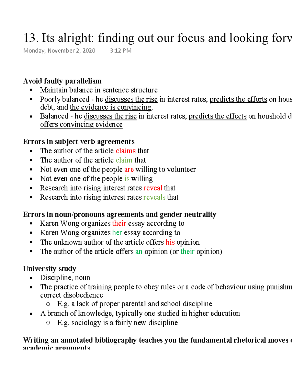 8. making sense putting arguments in order - Avoid faulty parallelism ...