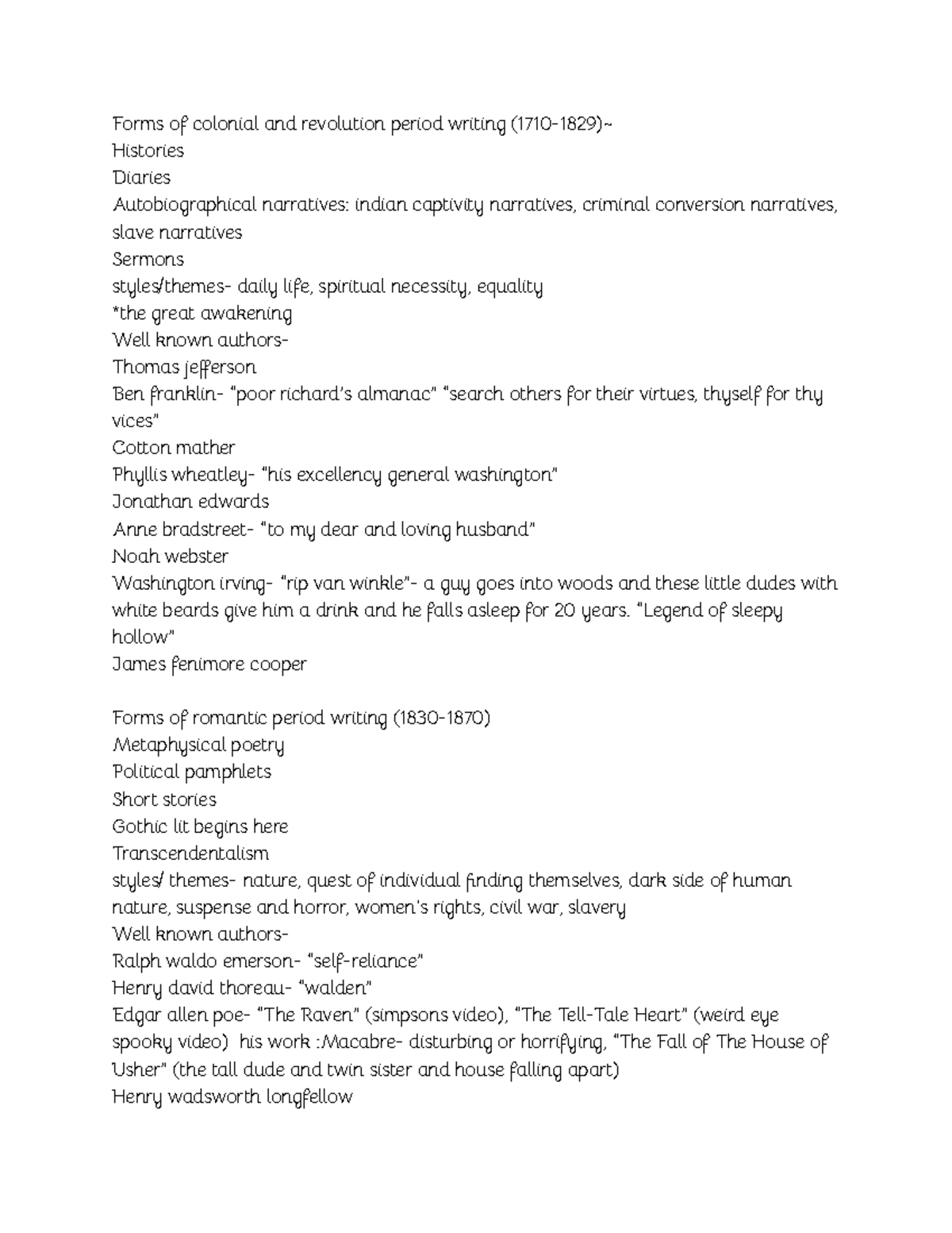 AM lit - Notes for english - Forms of colonial and revolution period ...