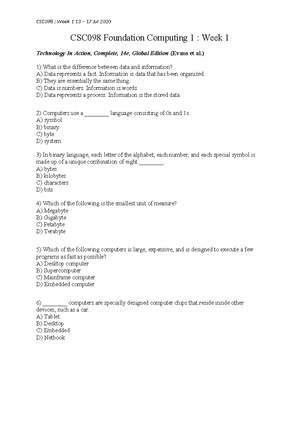 Week 8 tutorial CSC098 Q - Tutorial CSC098: Logic Gates Multiple choice ...