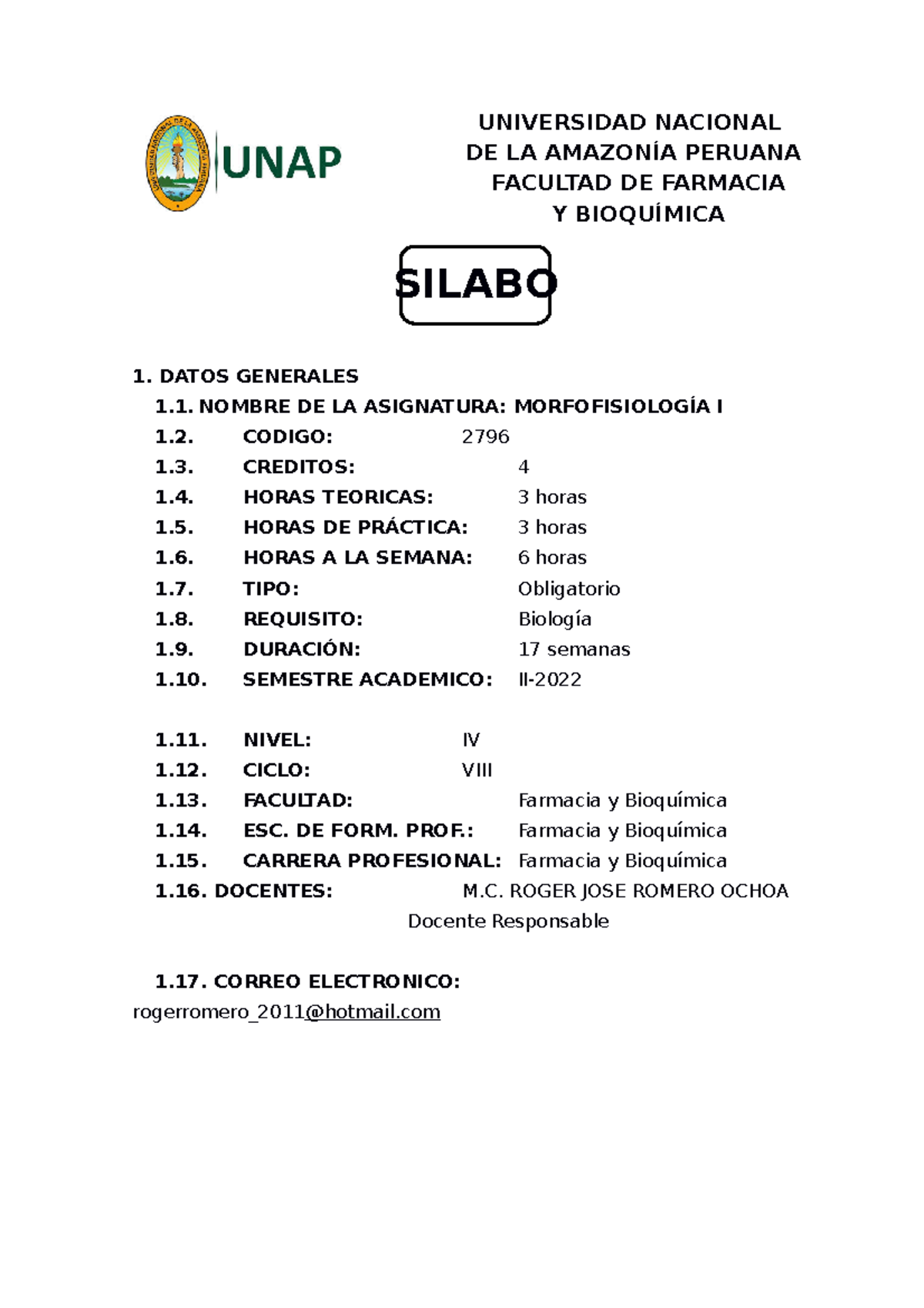 Silabo Morfofisiologia I - UNIVERSIDAD NACIONAL DE LA AMAZONÍA PERUANA ...