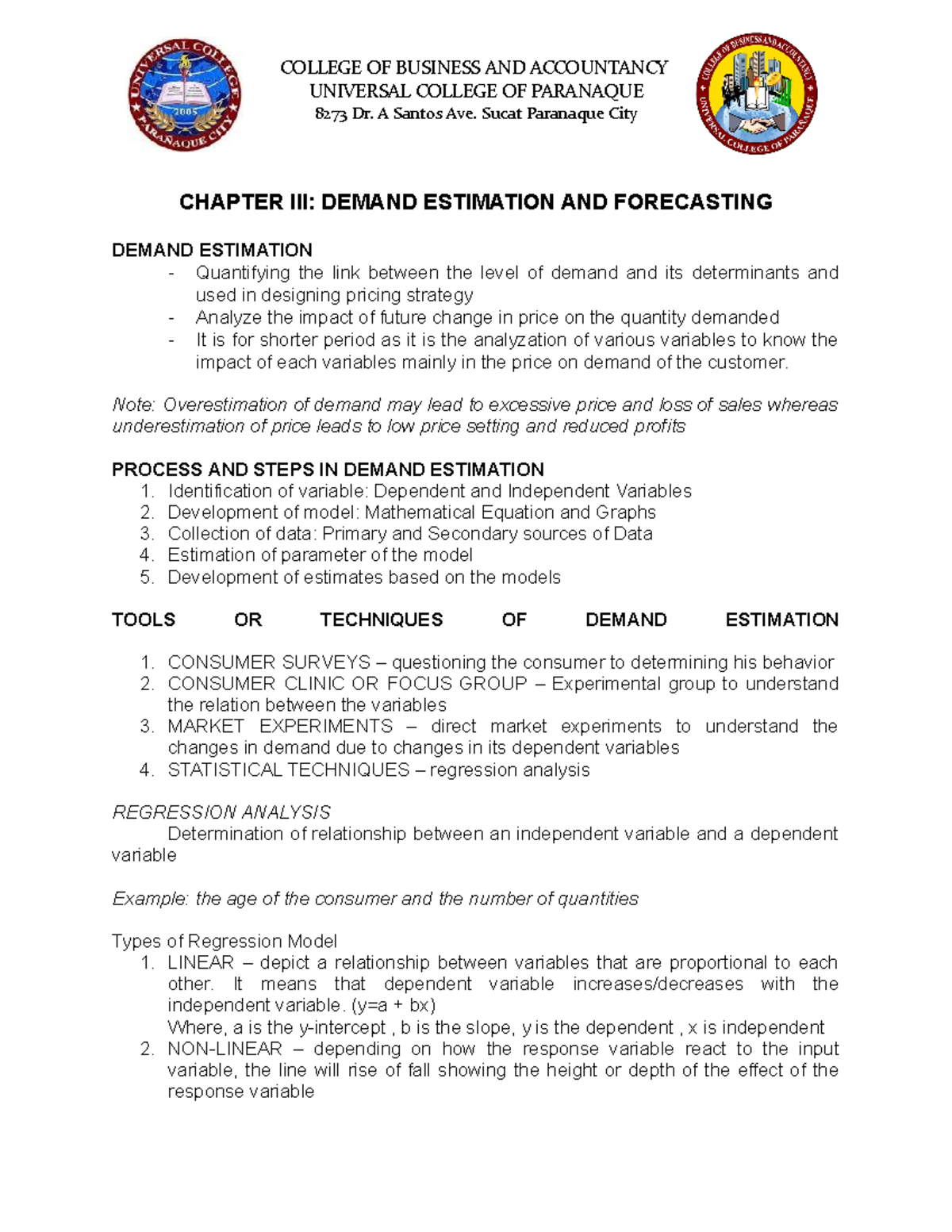 Chapter III - UNIVERSAL COLLEGE OF PARANAQUE 8273 Dr. A Santos Ave ...