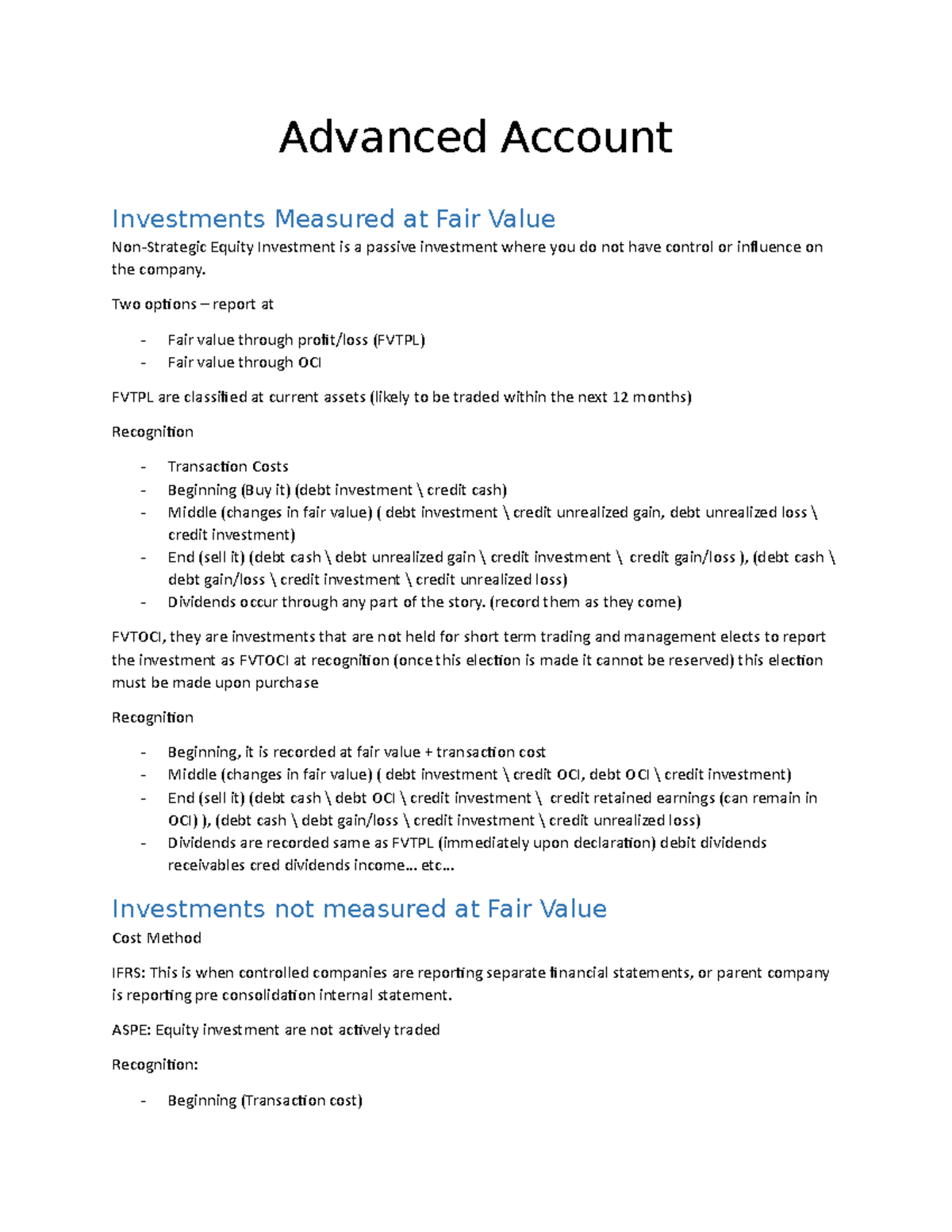 Advanced Accounting Course - Advanced Account Investments Measured at ...