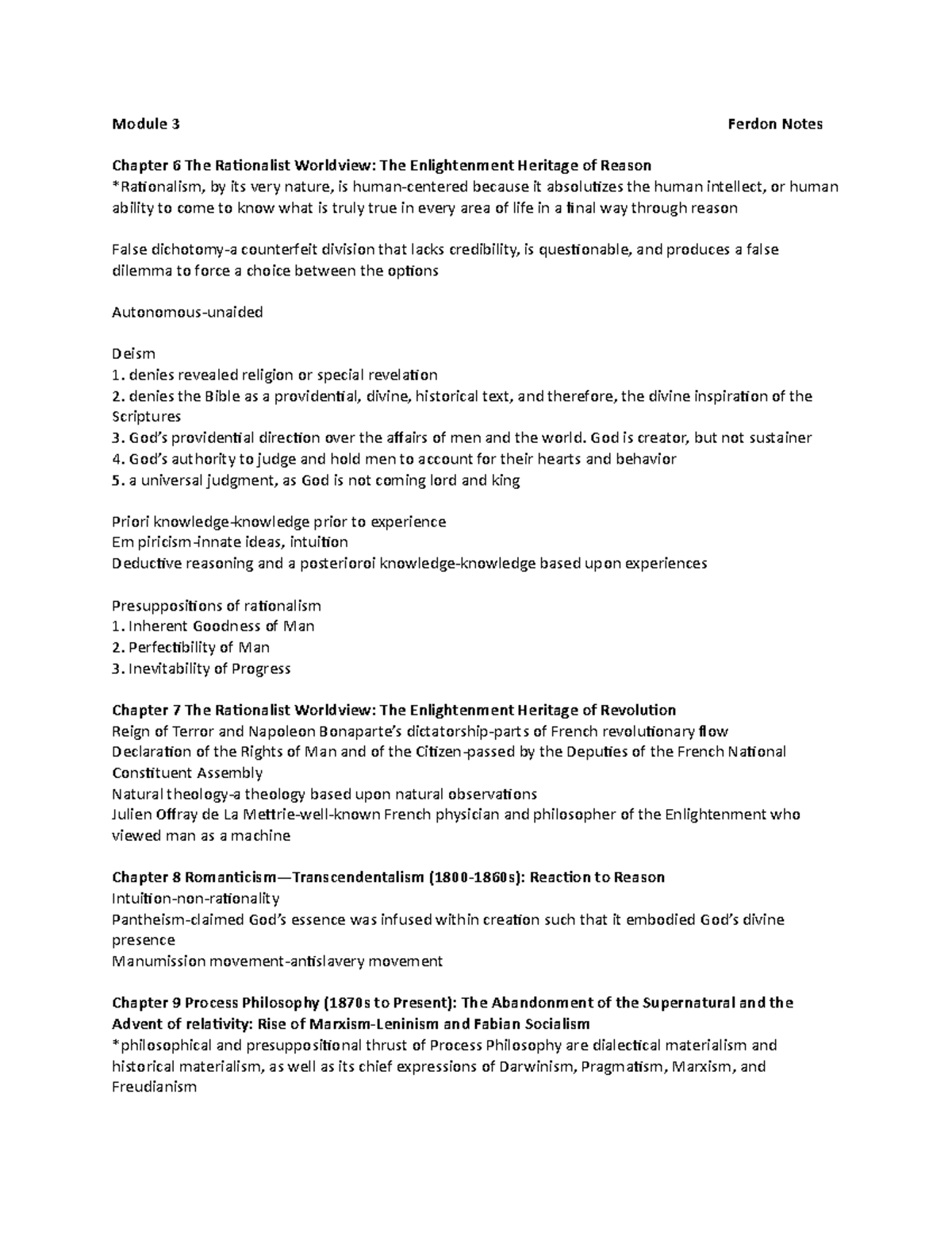 Module 3 Ferdon Notes - Module 3 Ferdon Notes Chapter 6 The Rationalist ...