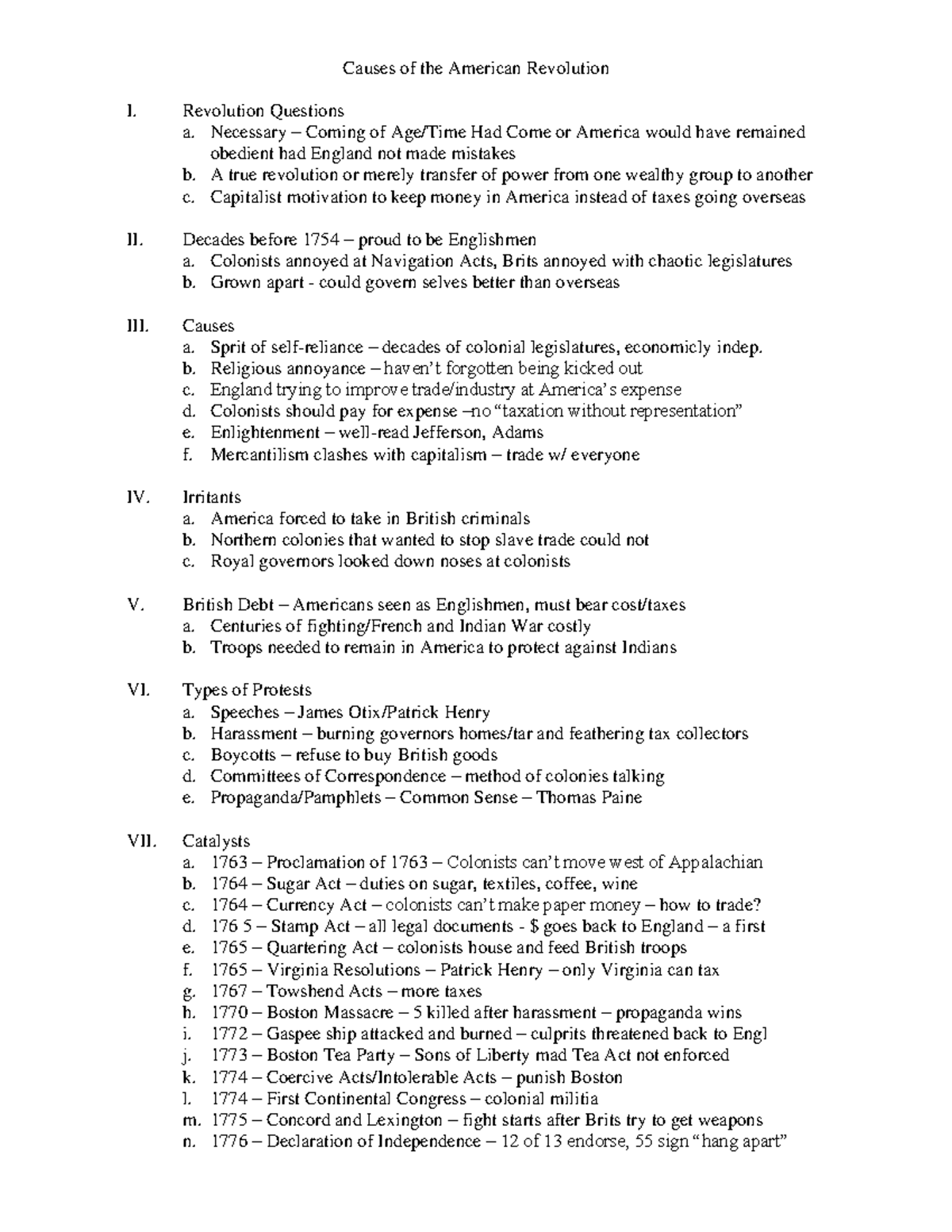 Outline 4Causesof American Revolution - Causes of the American ...
