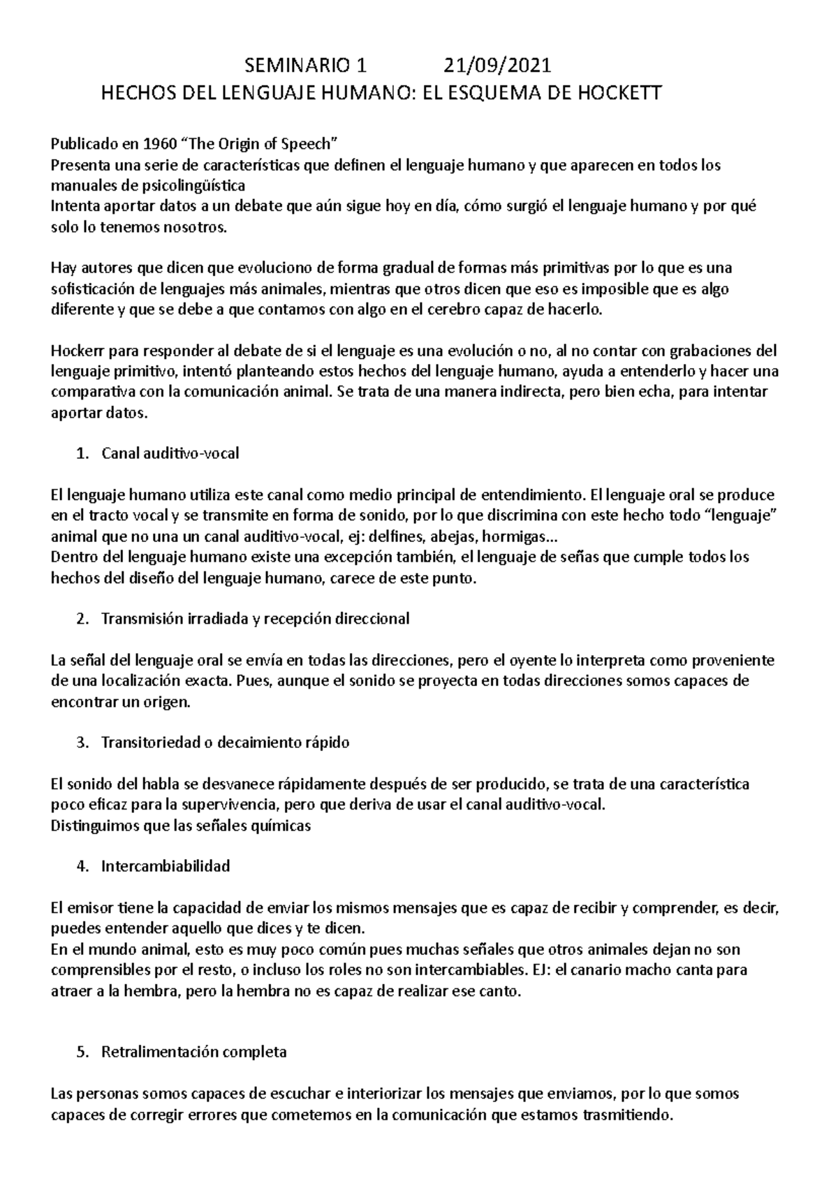 Seminario 1: HECHOS DEL LENGUAJE HUMANO: EL ESQUEMA DE HOCKETT ...