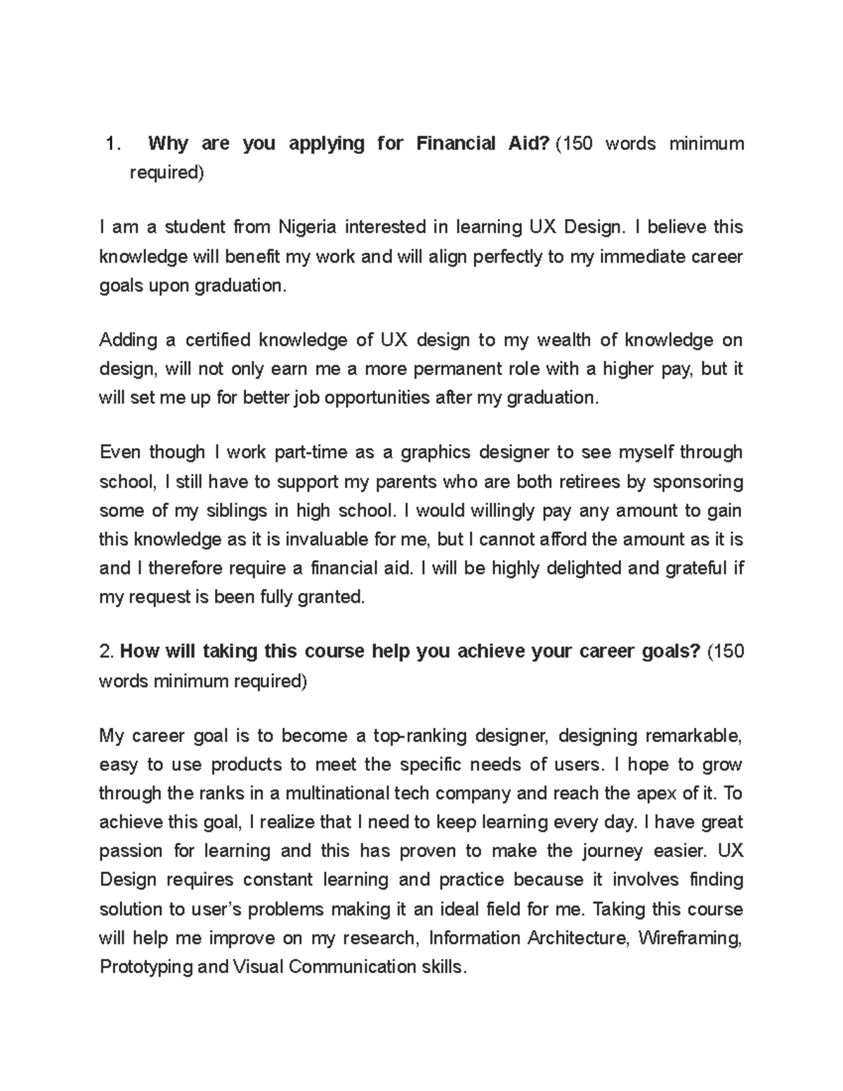 Bash - You are free to share - Why are you applying for Financial Aid ...