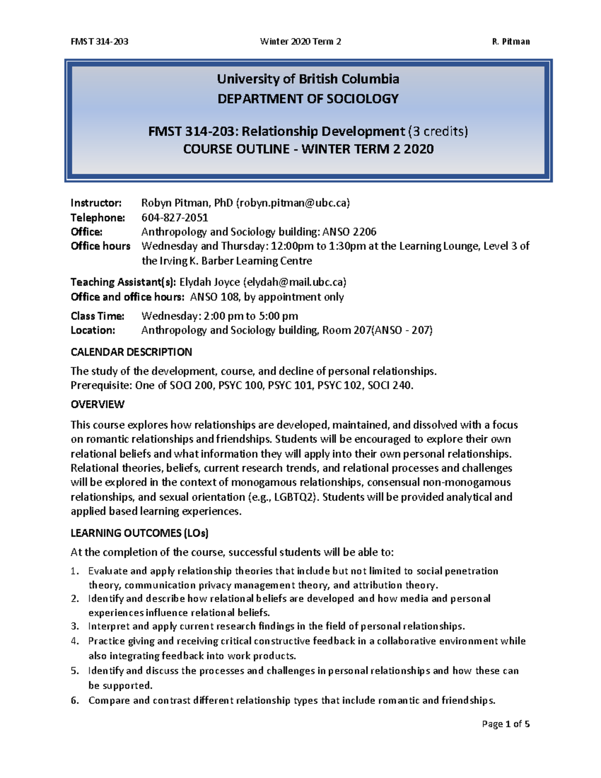 R.-Pitman-FMST-314-203-Course-Outline-2020 - Instructor: Robyn Pitman ...