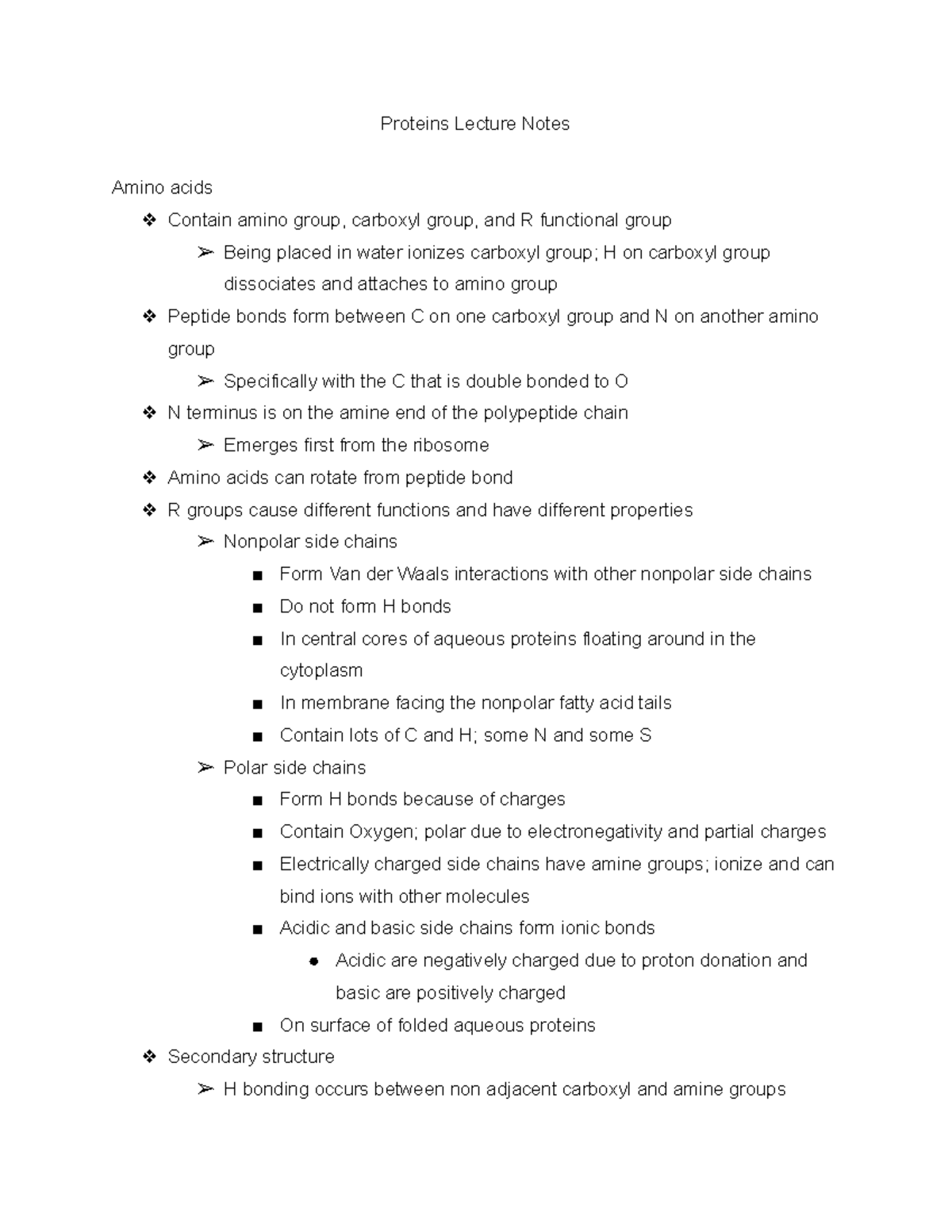 Proteins Lecture Notes - Proteins Lecture Notes Amino acids Contain ...