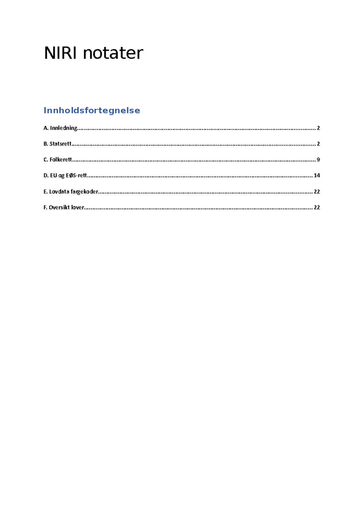 NIRI notater - NIRI notater Innholdsfortegnelse A. - Studocu
