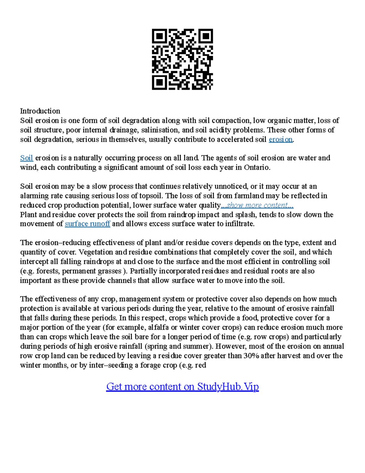 Soil Erosion Essay - Introduction Soil erosion is one form of soil ...