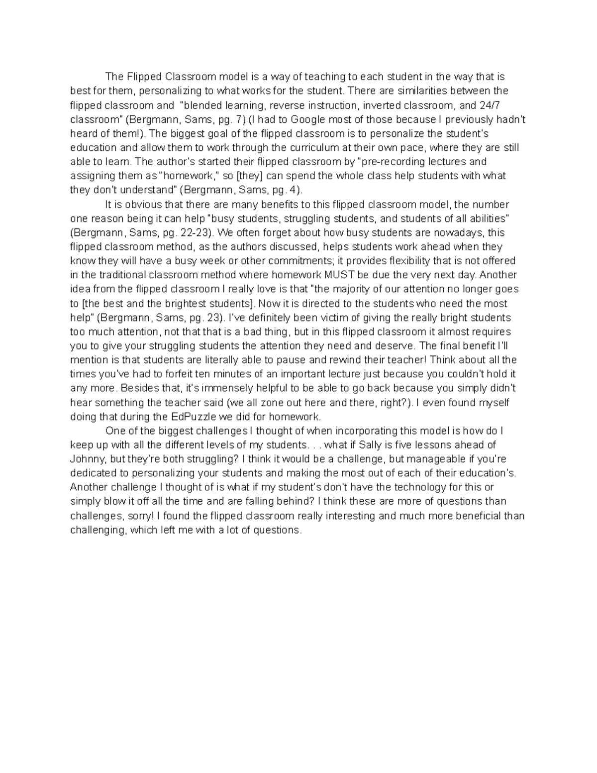 Week 10 RC - Reading Check - The Flipped Classroom model is a way of ...