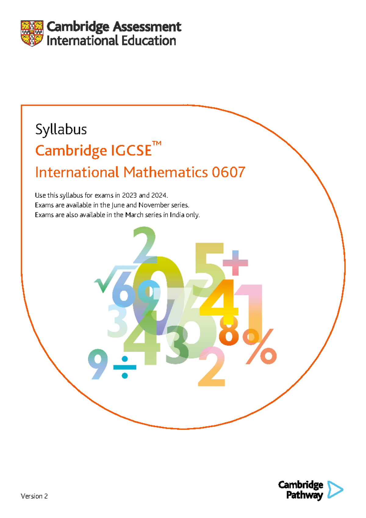 0607 Math Syllabus - Version 2 Syllabus Cambridge IGCSE ™ International ...