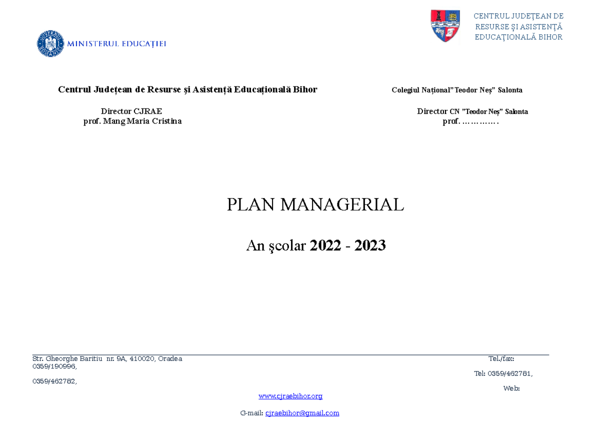Plan managerial Diana 2022-2023 - RESURSE ȘI ASISTENȚĂ EDUCAȚIONALĂ ...
