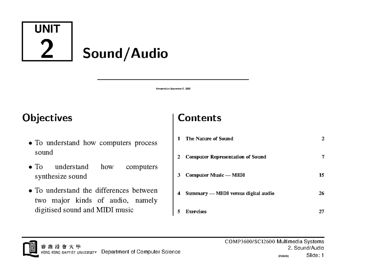 Unit2 - Notes - UNIT 2 Sound/Audio Formatted on September 5, 2000 ...