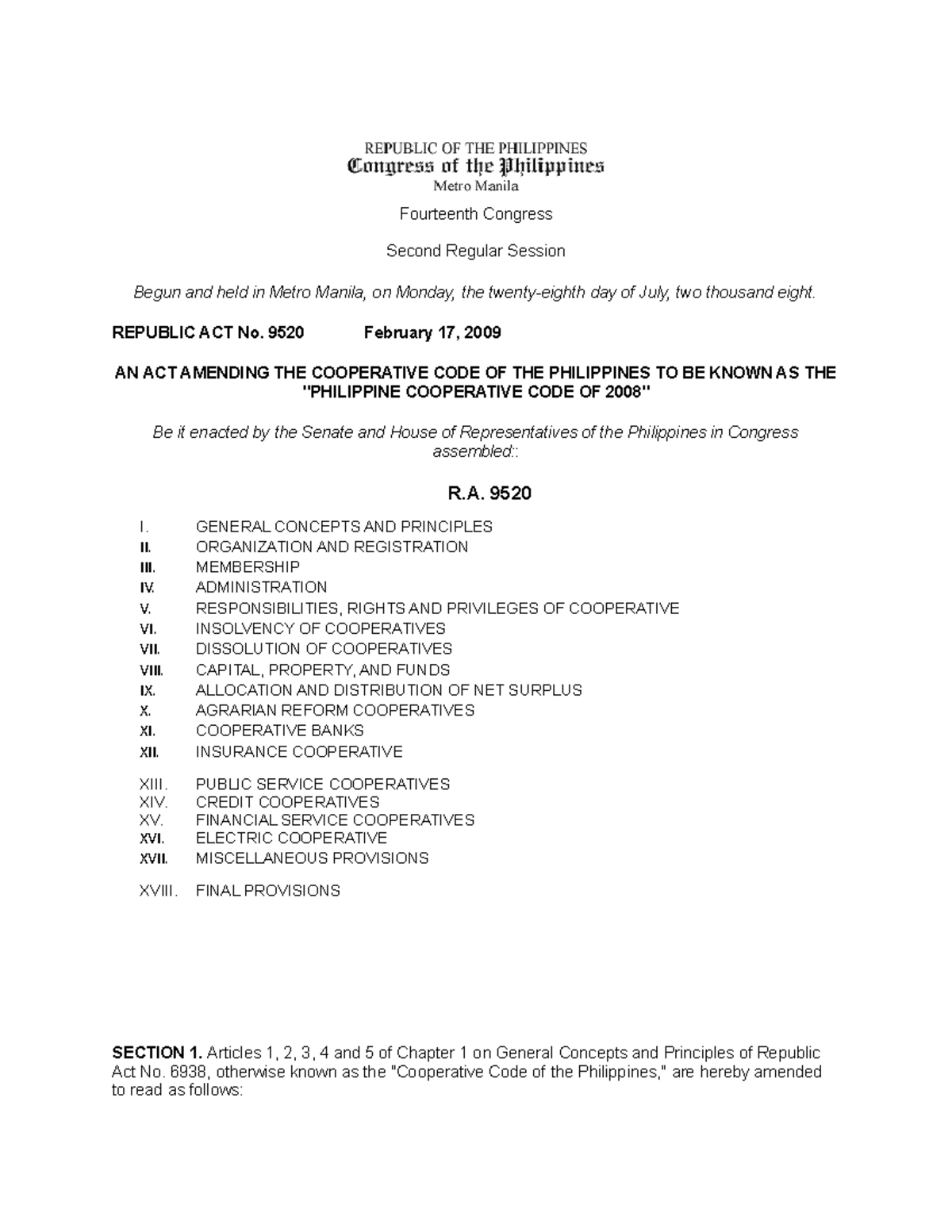 RA 9520 Republic Act Number 9520 - Fourteenth Congress Second Regular ...