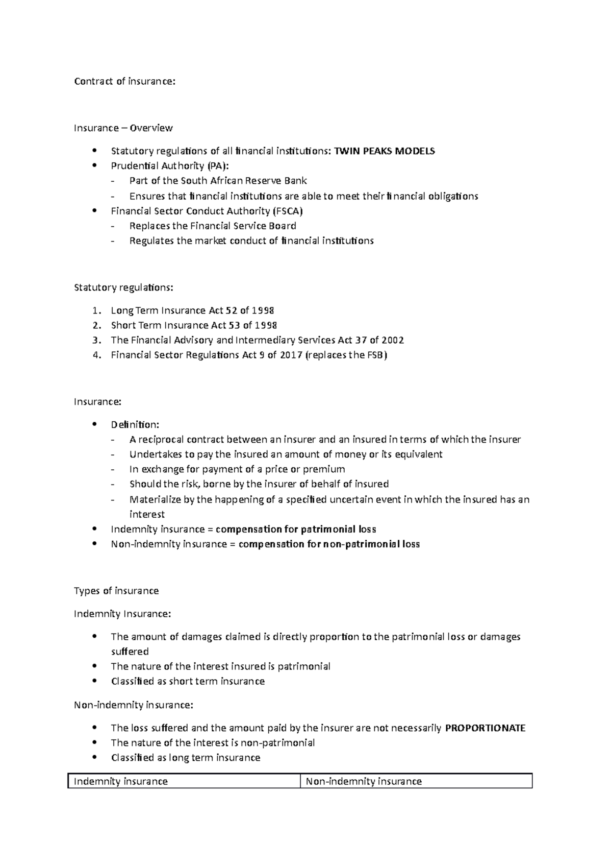 Contract of Insurance Study Notes - Contract of insurance: Insurance ...