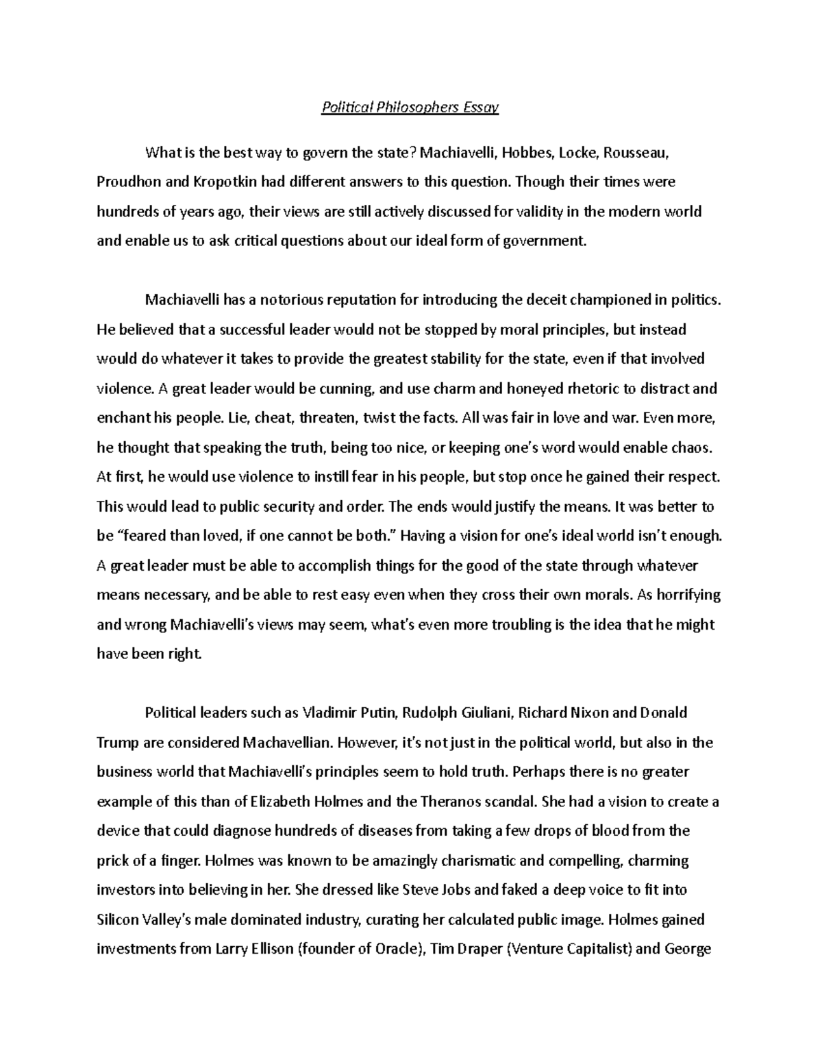 Political Philosophers Essay - Though their times were hundreds of ...