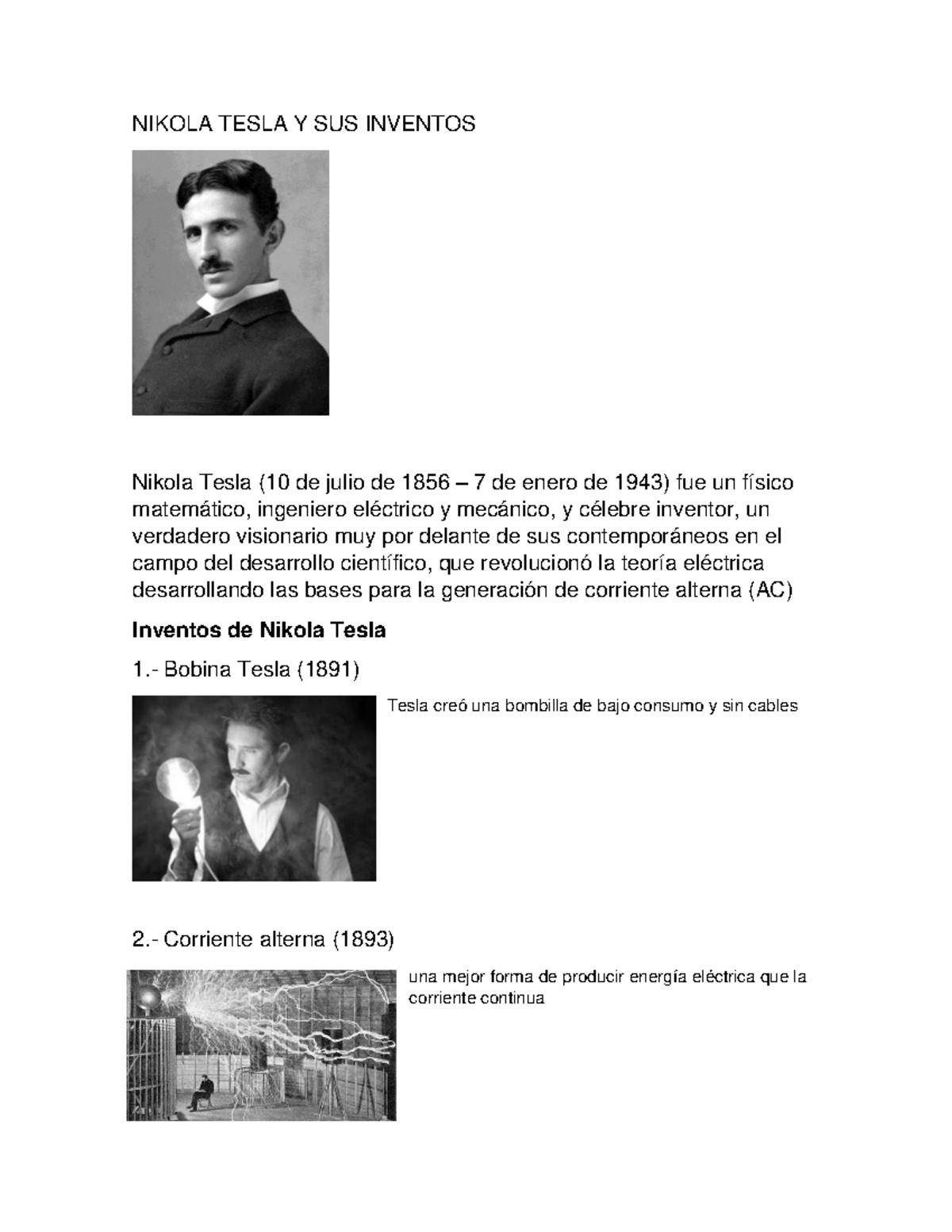 Nikola Tesla Y SUS Inventos - NIKOLA TESLA Y SUS INVENTOS Nikola Tesla ...