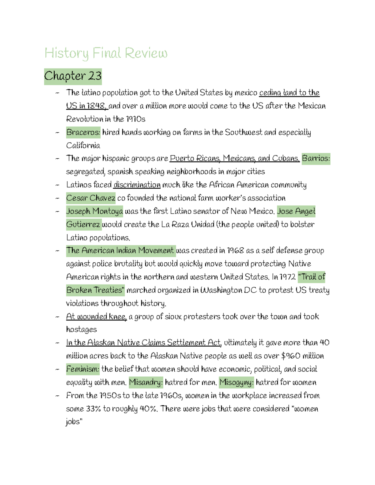 History Final Review - History Final Review Chapter 23 The latino ...