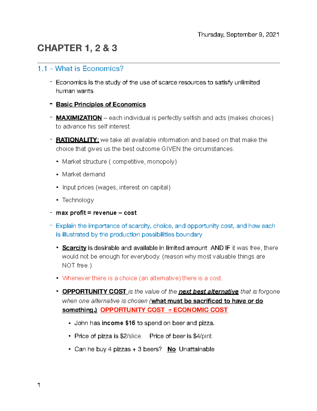ECON notes for ch 1,2&3 - CHAPTER 1, 2 & 3 1 - What is Economics ...