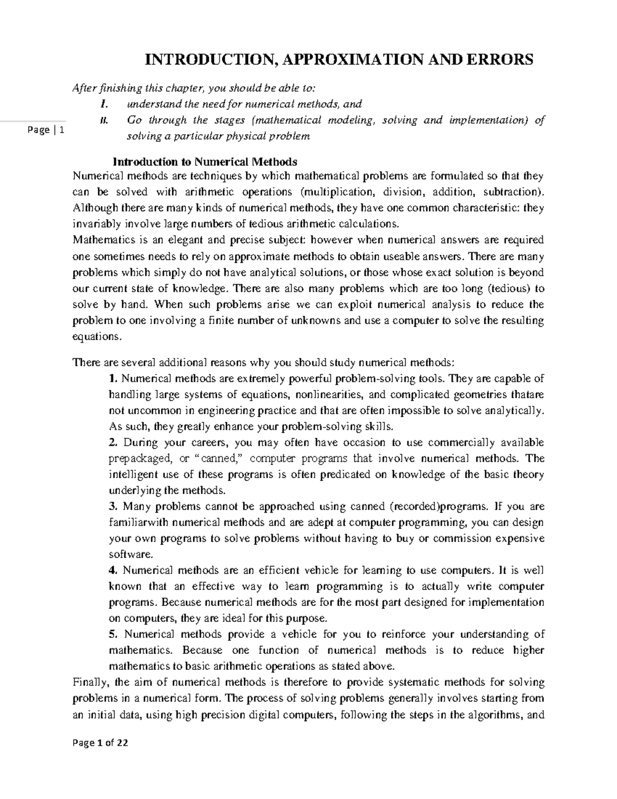 Introduction to Numerical Methods-CH-1 new - Page | 1 INTRODUCTION ...