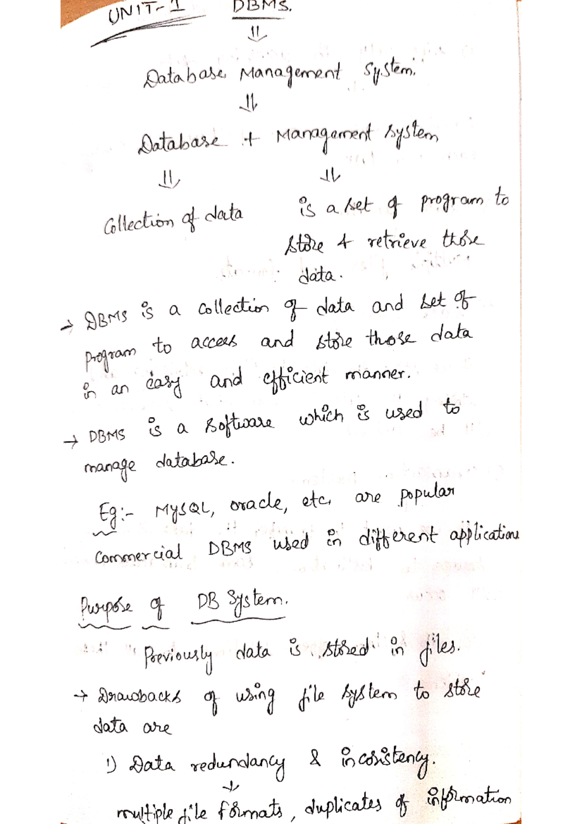 Dbms Unit 1 1 Written Notes Unit 1 Dbms Database Management System 6602