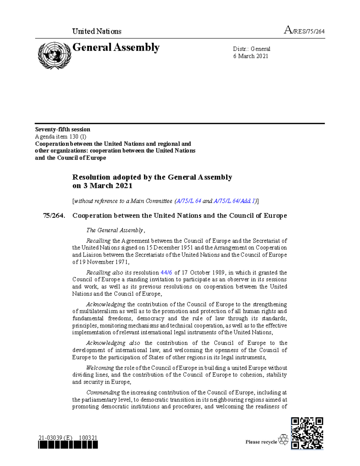 UN Resolution 2020 - best - United Nations A/RES/75/ General Assembly ...