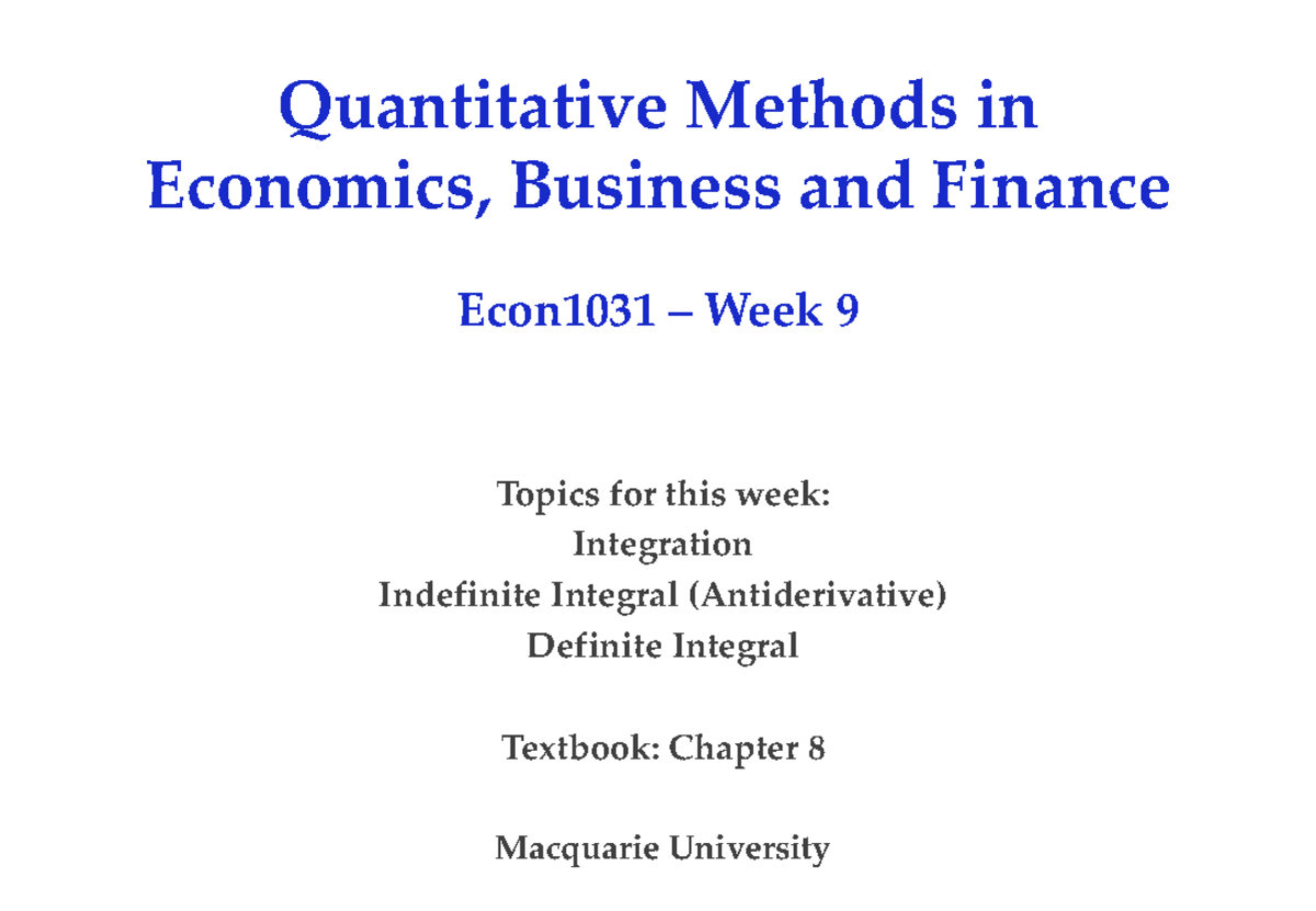 Week 9 - Lecture Notes-2 - Quantitative Methods in Economics, Business ...