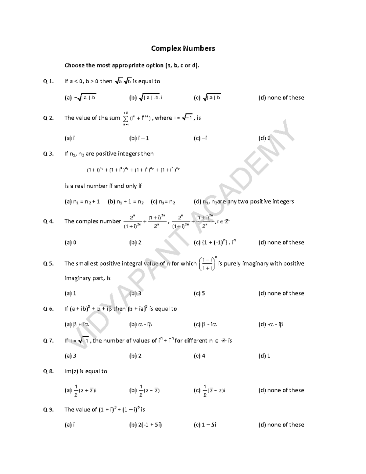 03 Complex Numbers - Ohh fhfu - Complex Numbers Choose the most ...