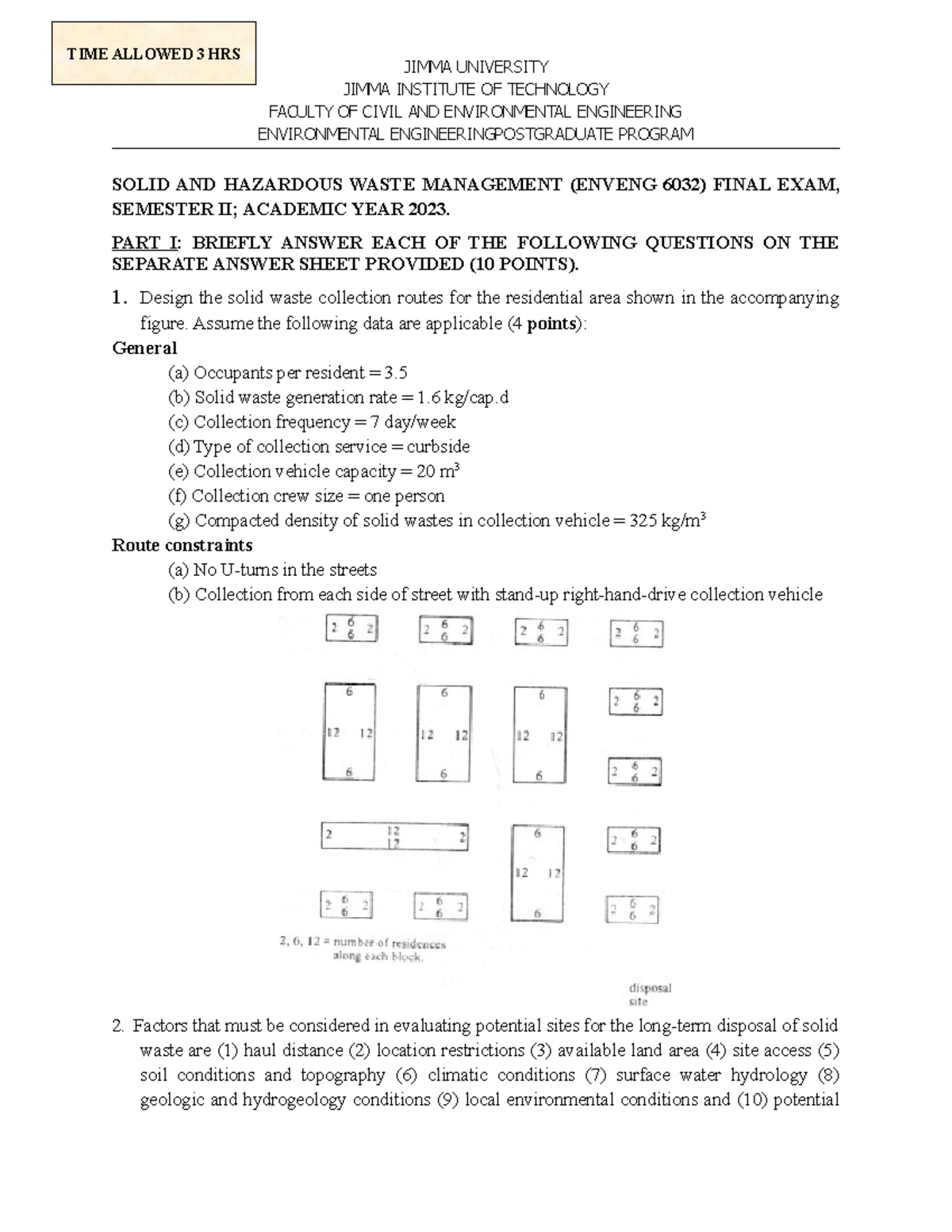 Solid AND Hazardous Waste Management Final EXAM 2023 - JIMMA UNIVERSITY ...