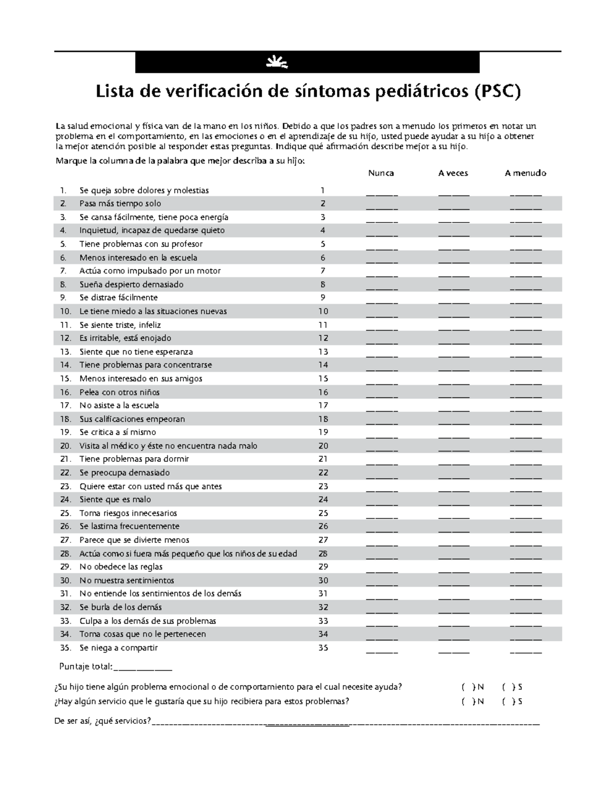 Psc-spanish-dhcs - Test para trastornos en niños - Lista de ...