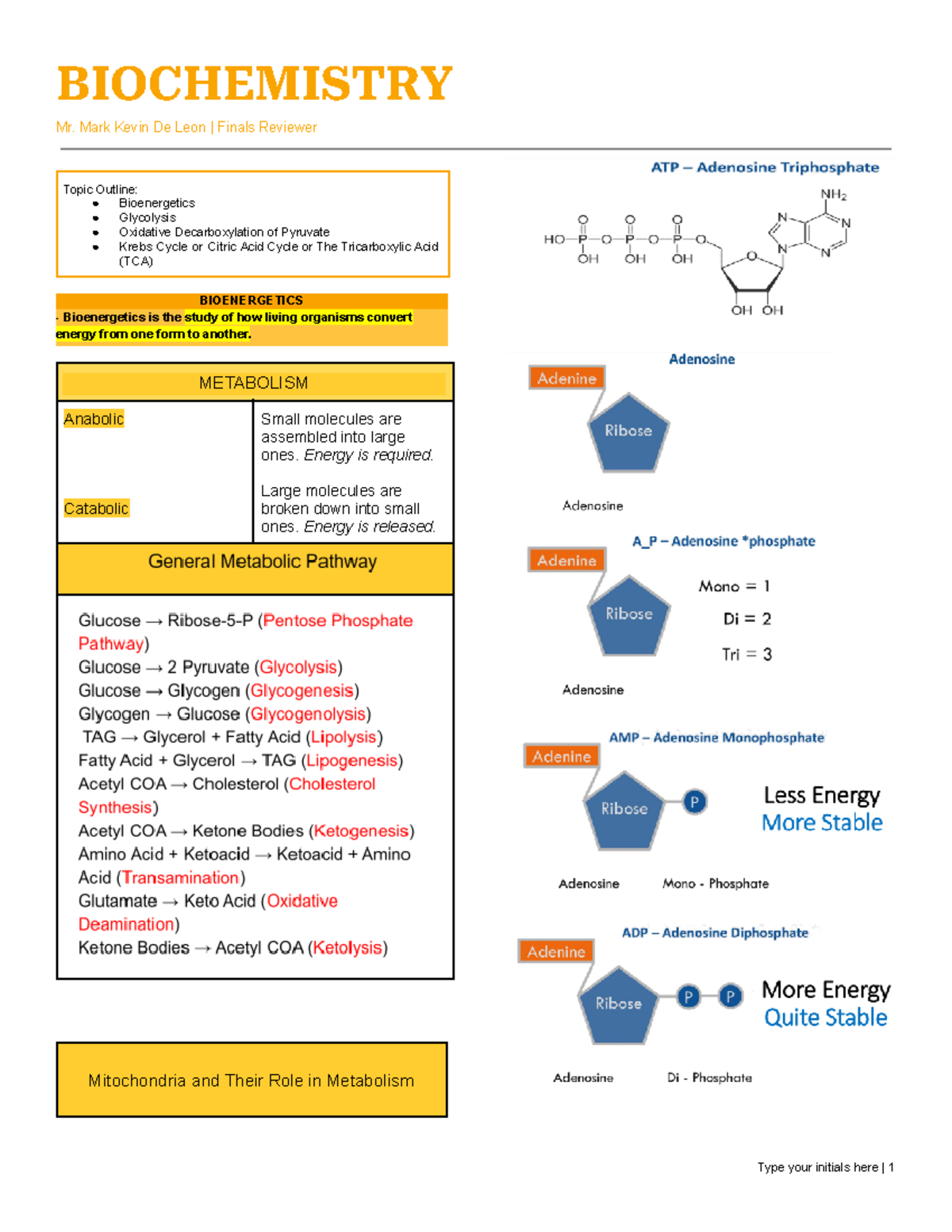 Biochem - BIOCHEMISTRY Mr. Mark Kevin De Leon | Finals Reviewer Topic ...