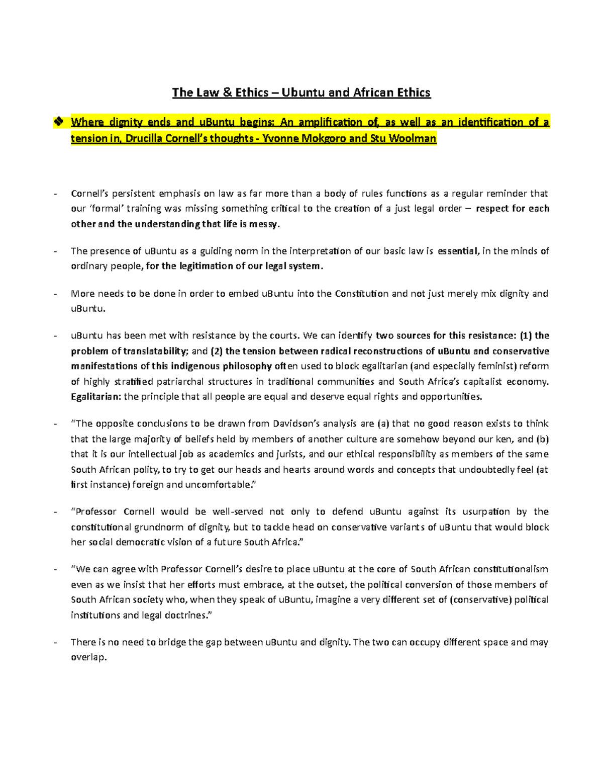 Ethics Week 5 - Ubuntu & African Ethics - The Law & Ethics – Ubuntu and ...