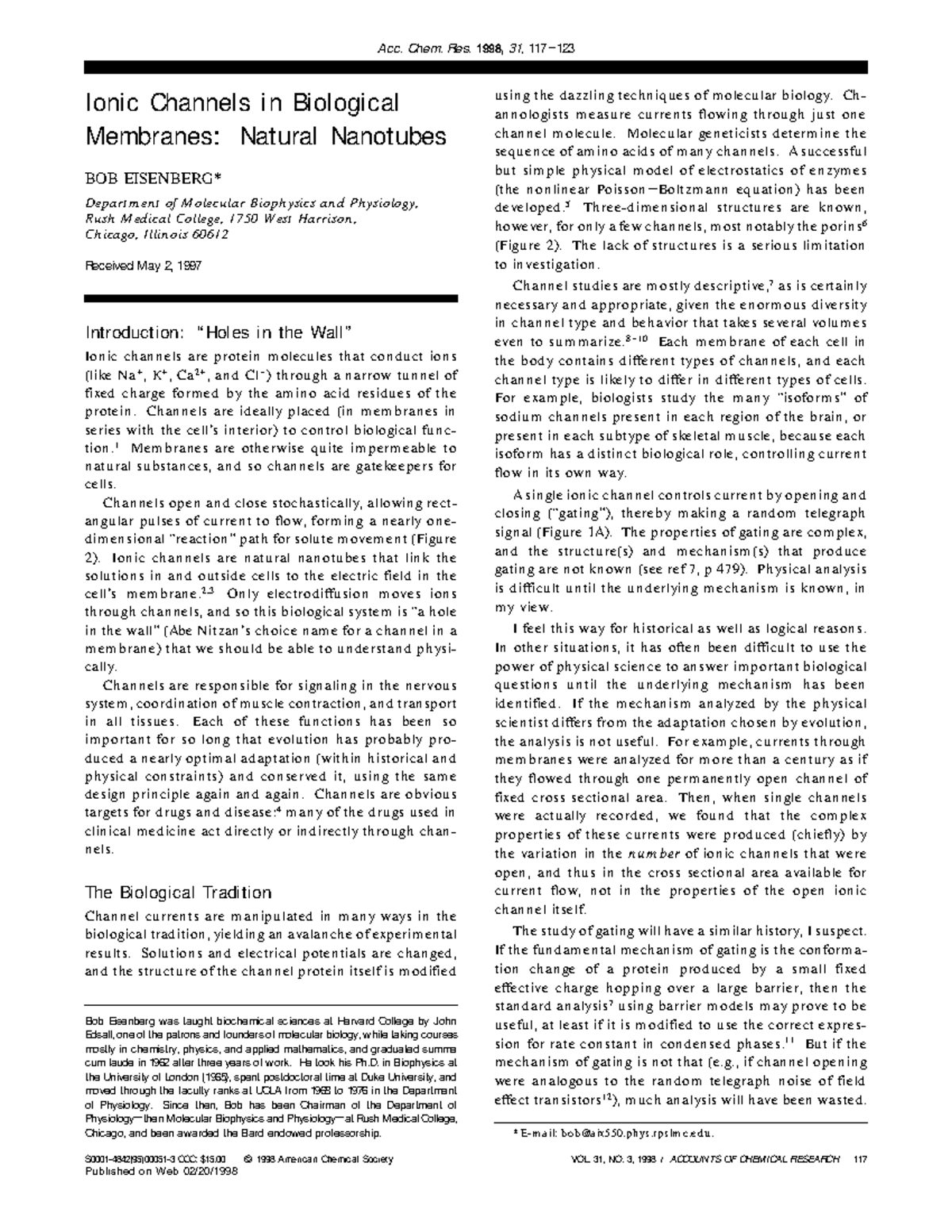 Ionic Channels in Biological Membranes Natural Nanotubes - Ionic ...