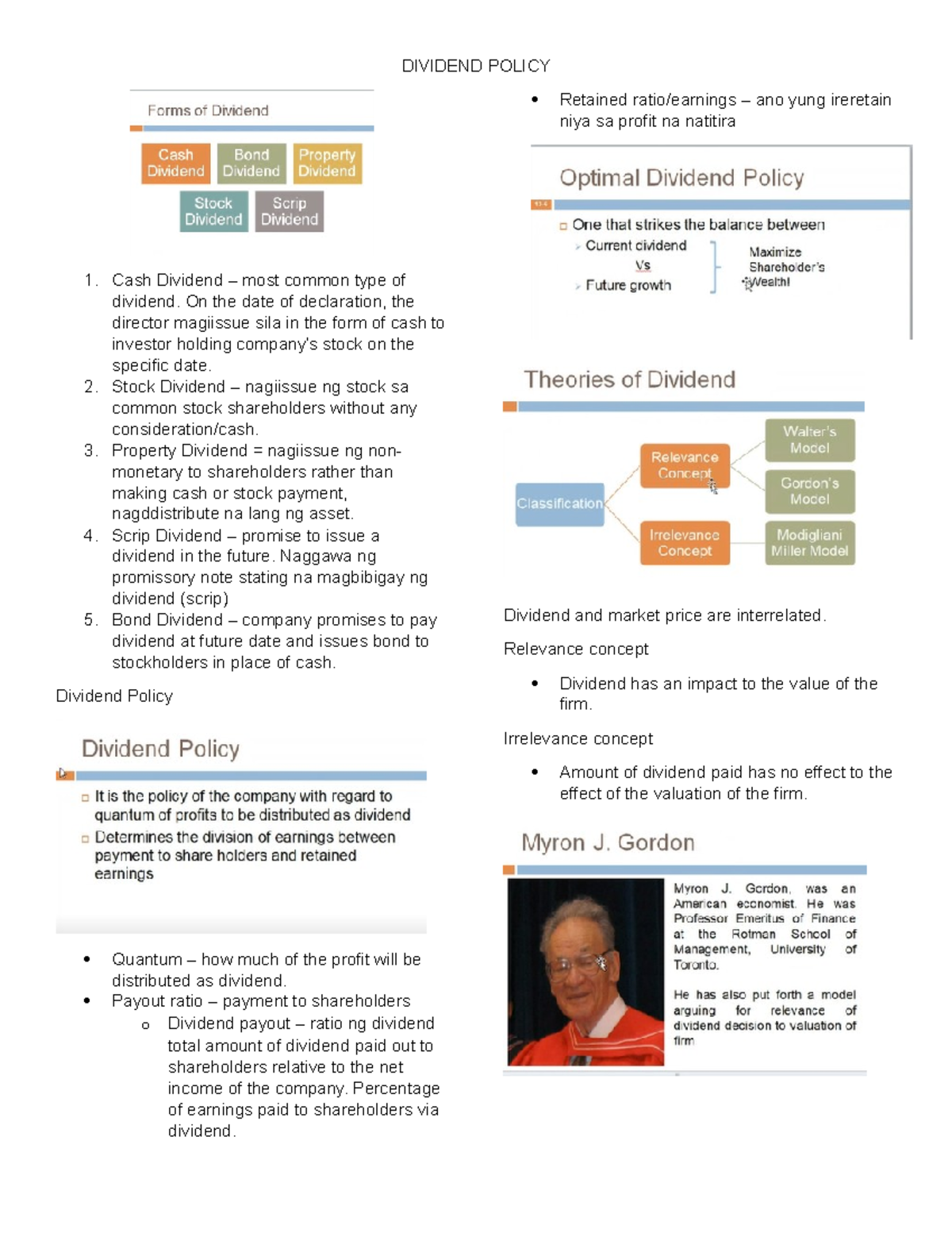 Dividend Policy - ppt notes - DIVIDEND POLICY Cash Dividend – most ...