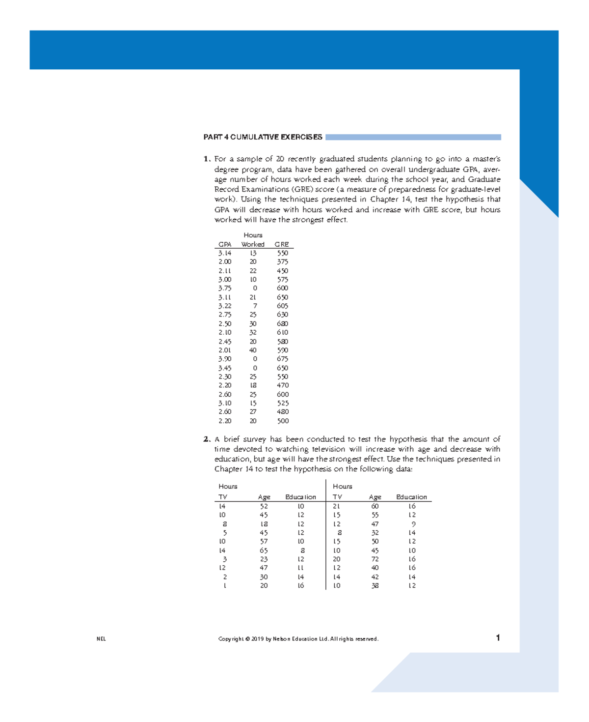 Part 4 Cumulative Exercises 609422 - Copyright © 2019 by Nelson ...